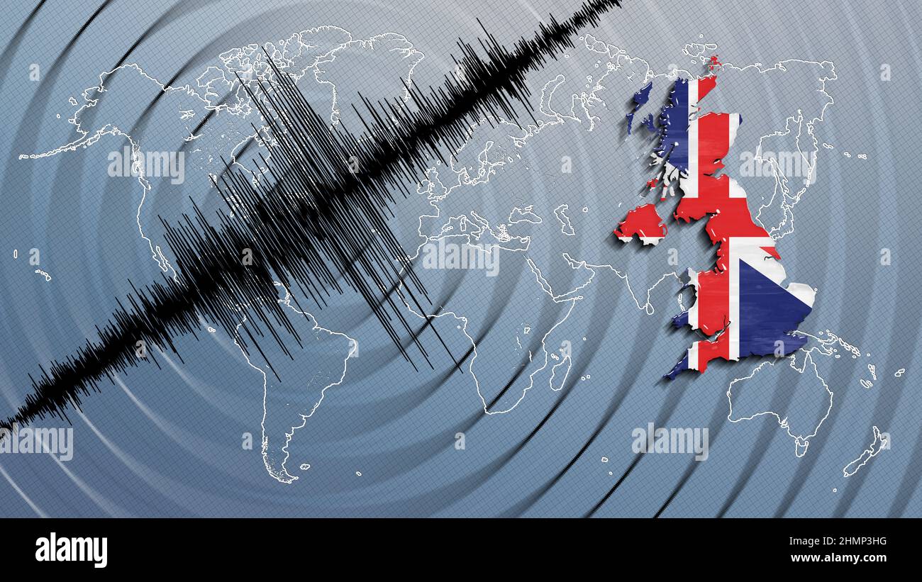 Seismic activity earthquake United Kingdom map Richter scale Stock ...