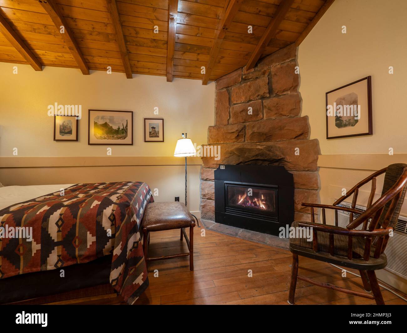 Inside cabin , Zion Park Lodge, Zion National Park, Utah Stock Photo ...