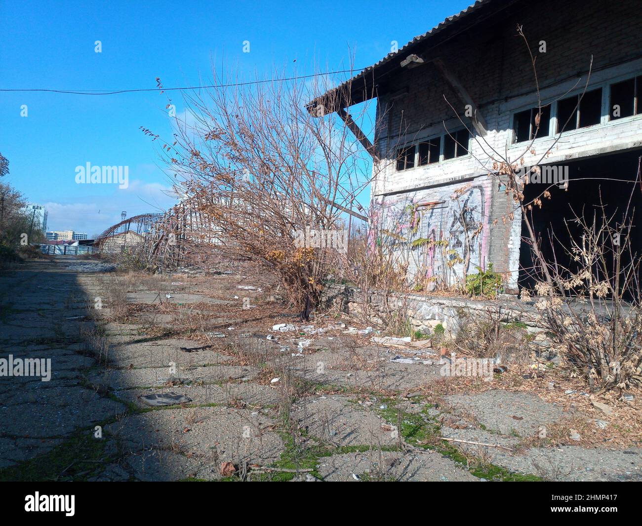 Old abandoned buildings with graffiti on the walls. Urban ghetto Stock ...