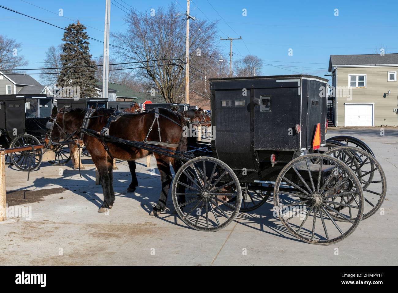 Amish, amish buggys, parked, downtown, Topeka, Indiana, USA, by James D ...
