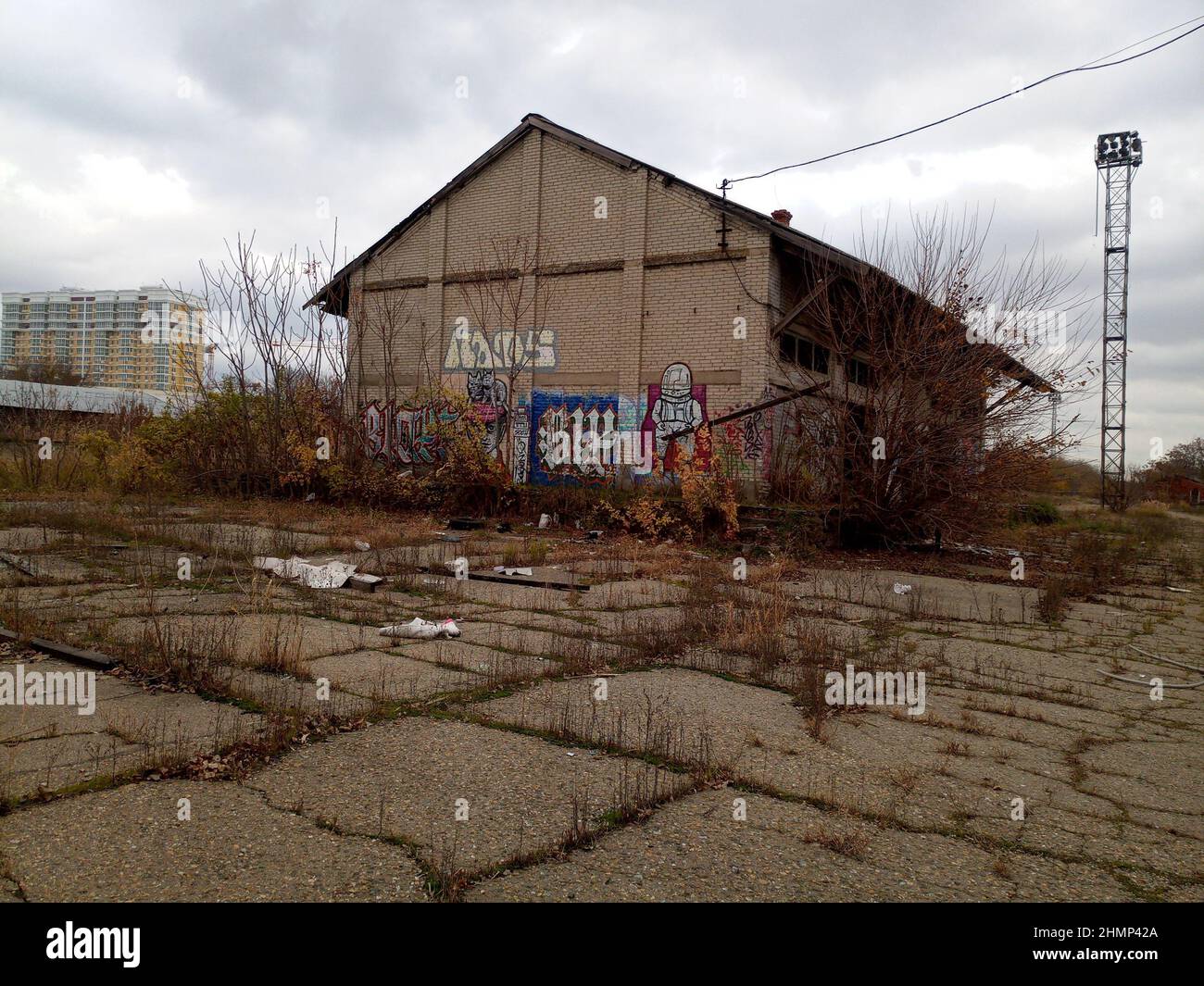 Old abandoned buildings with graffiti on the walls. Urban ghetto Stock ...
