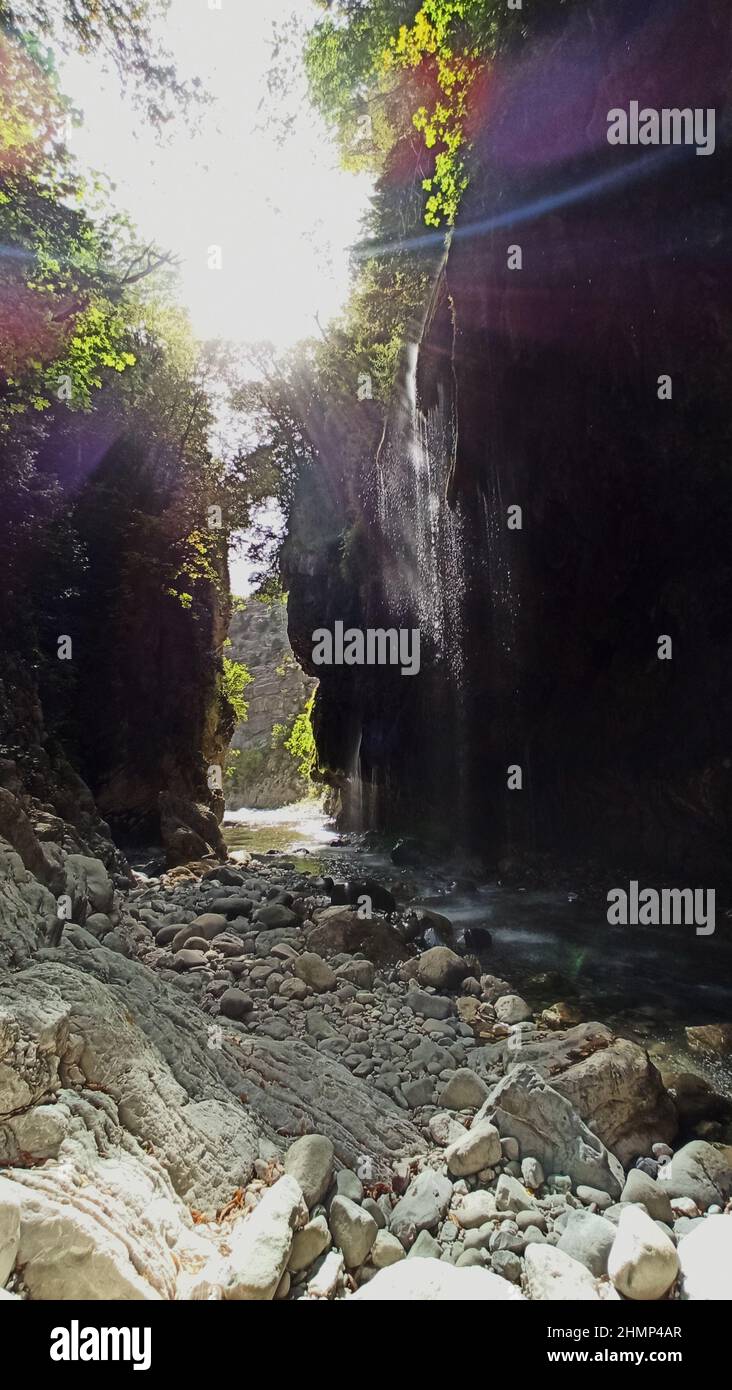 The Always raining canyon (Panta Vrehei) with waterfalls in Karpenissi ...