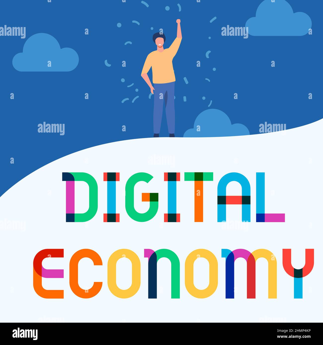 Text caption presenting Digital Economy. Business overview worldwide ...