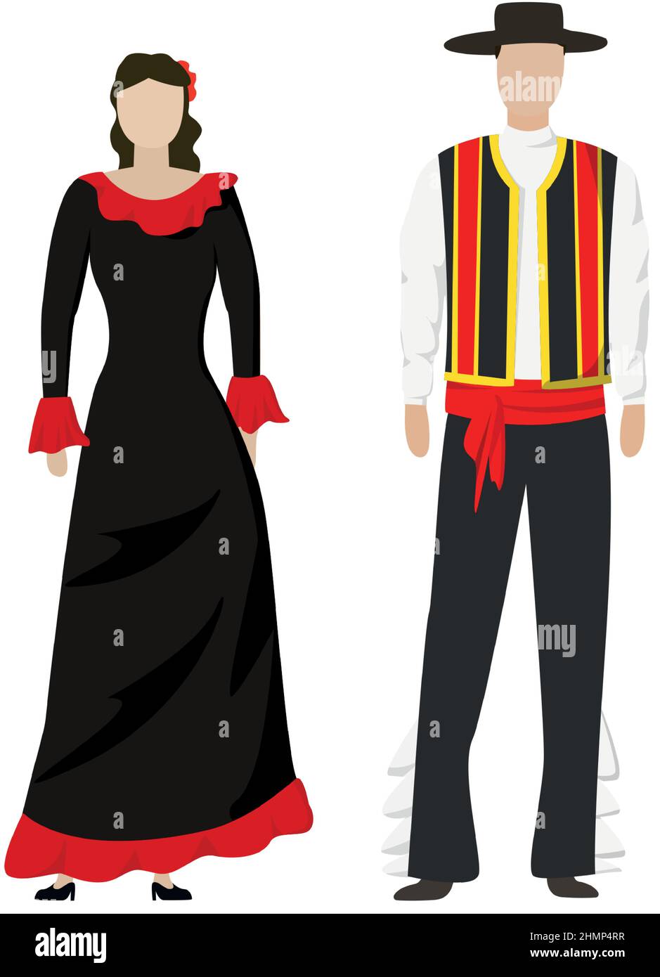 Girl and man in Spanish folk national festive costumes - Vector ...