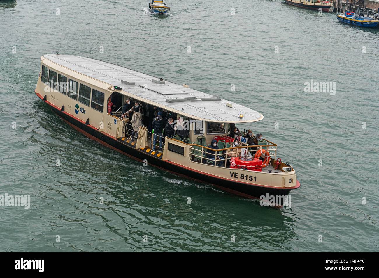 11 February 2022. A water bus on the grand canal in Venice, Italy Stock ...
