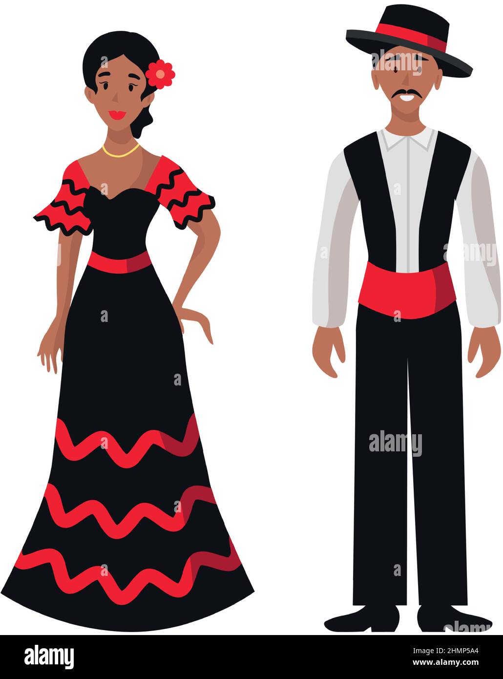 Girl and man in Spanish folk national festive costumes - Vector ...