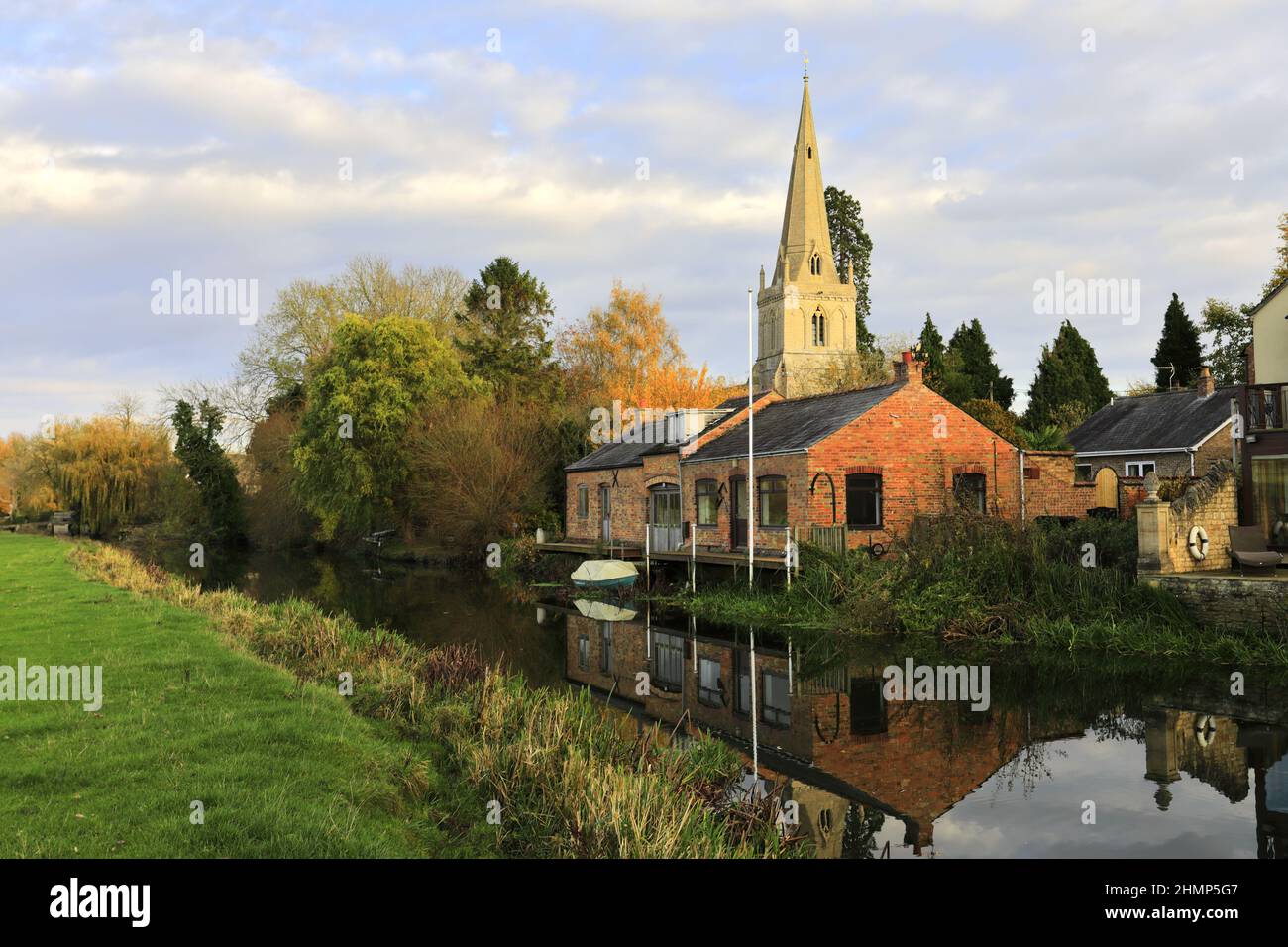 Holy Trinity church, river Nene, Denford village on the river Nene ...