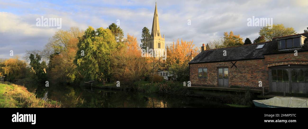 Holy Trinity church, river Nene, Denford village on the river Nene ...
