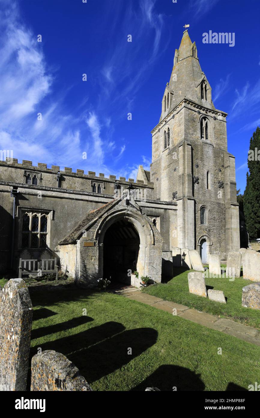 Summer view of St Marys Church, Duddington village, Northamptonshire ...