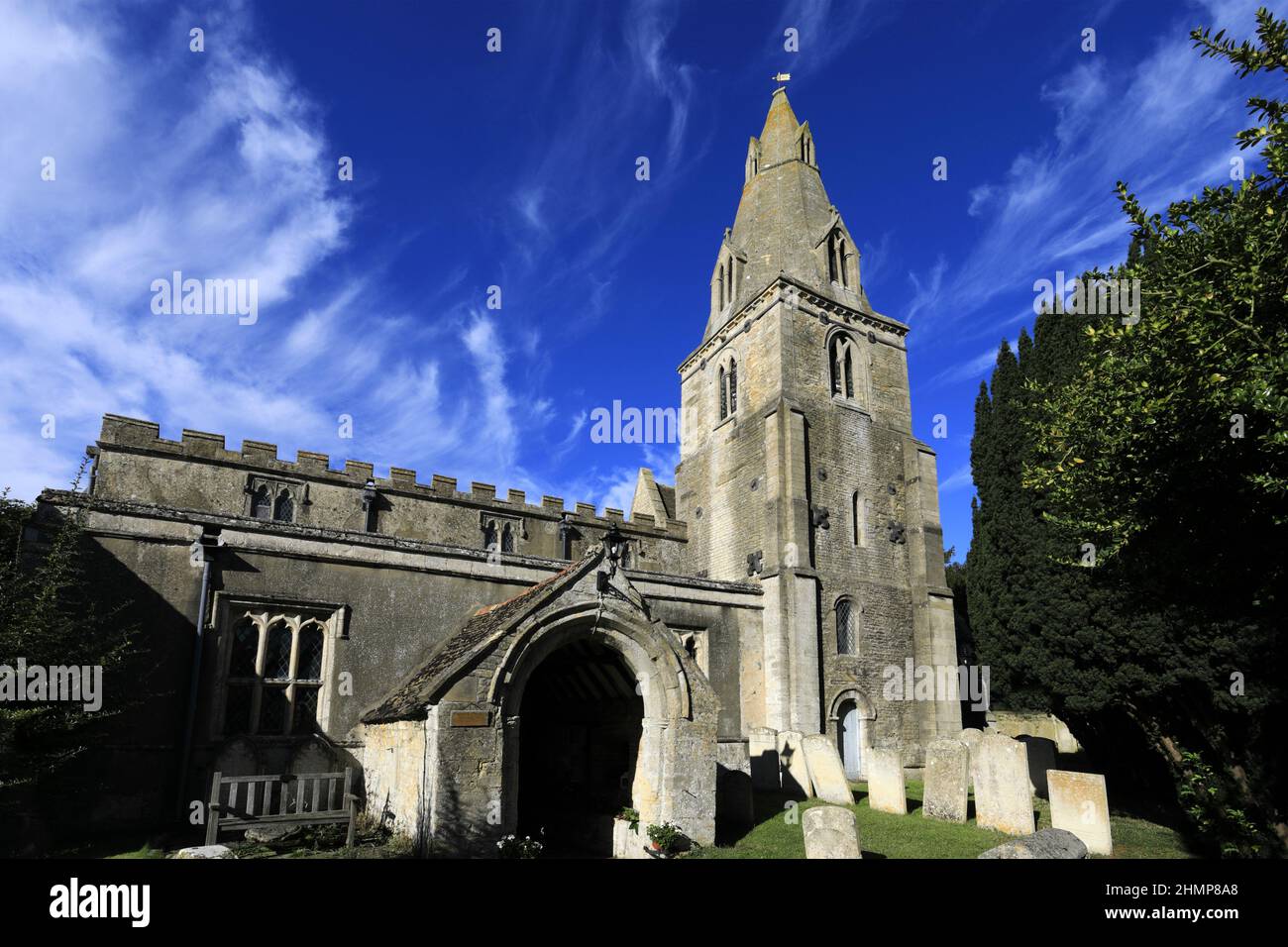 Summer view of St Marys Church, Duddington village, Northamptonshire ...