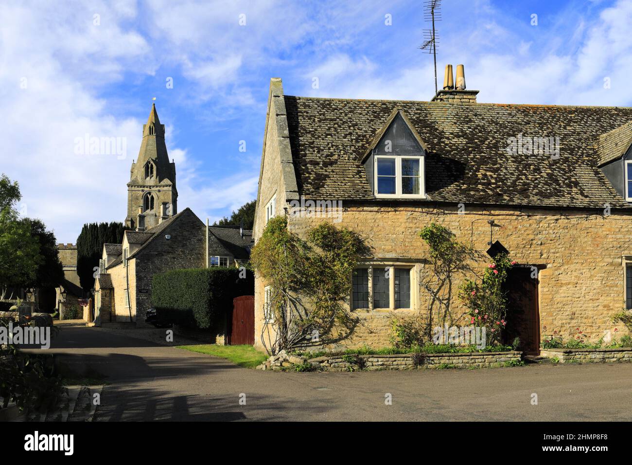 Summer view of St Marys Church, Duddington village, Northamptonshire ...