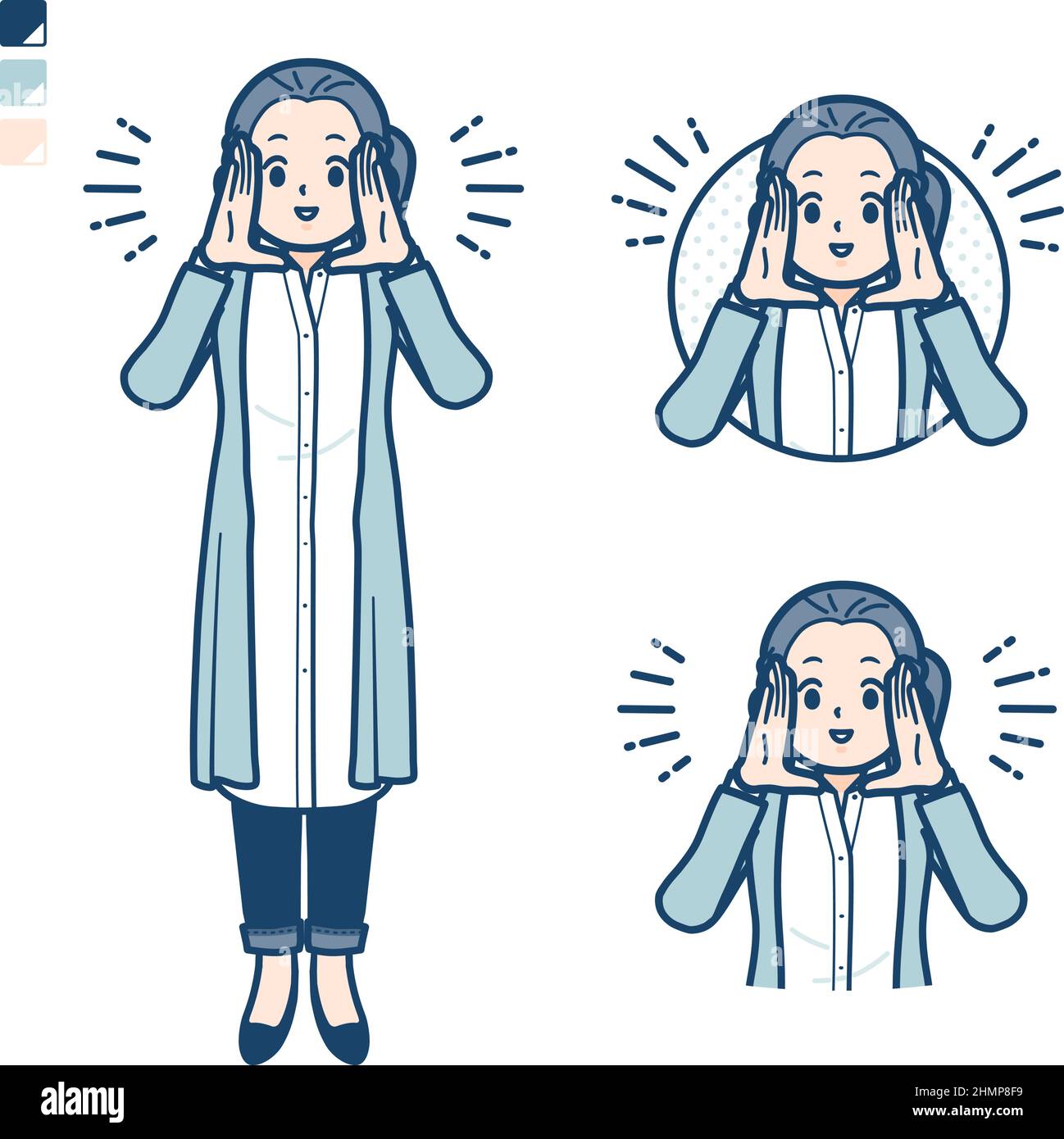 A woman in a long shirt with Calling out loud images.It's vector art so ...