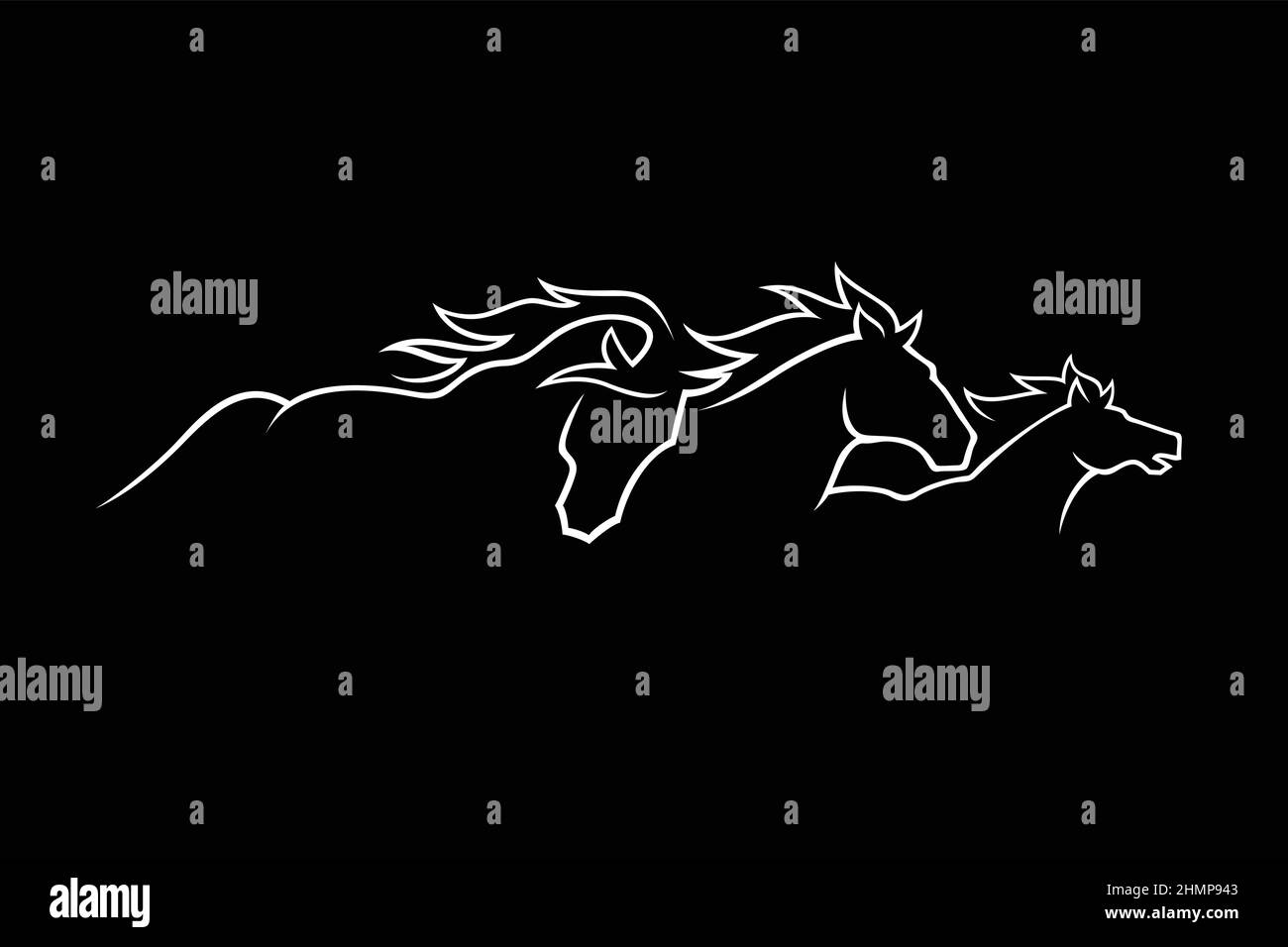 Mustang Horses running Line Art Stock Vector Image & Art - Alamy