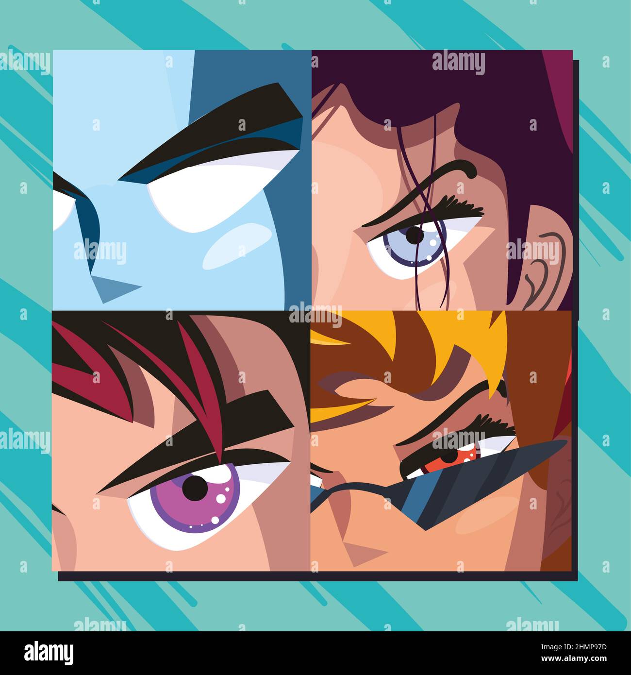 group of four manga characters frames Stock Vector Image & Art - Alamy