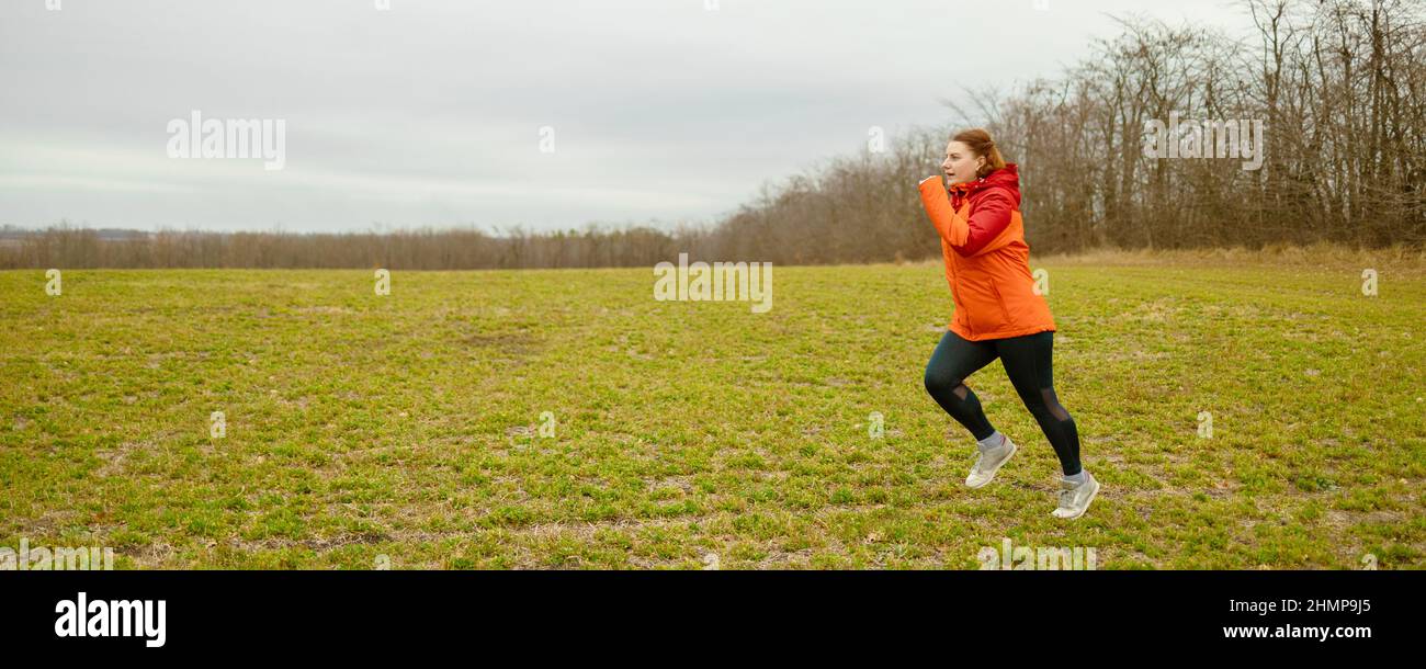 Runner caucasian woman jogging in autumn park. Healthy lifestyle ...