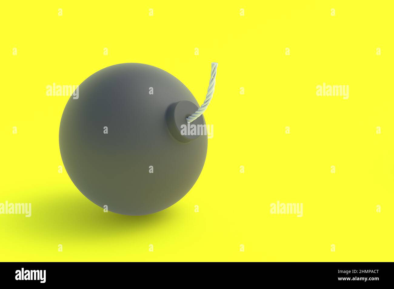 Round old bomb with fuze on yellow background. Copy space. 3d render ...