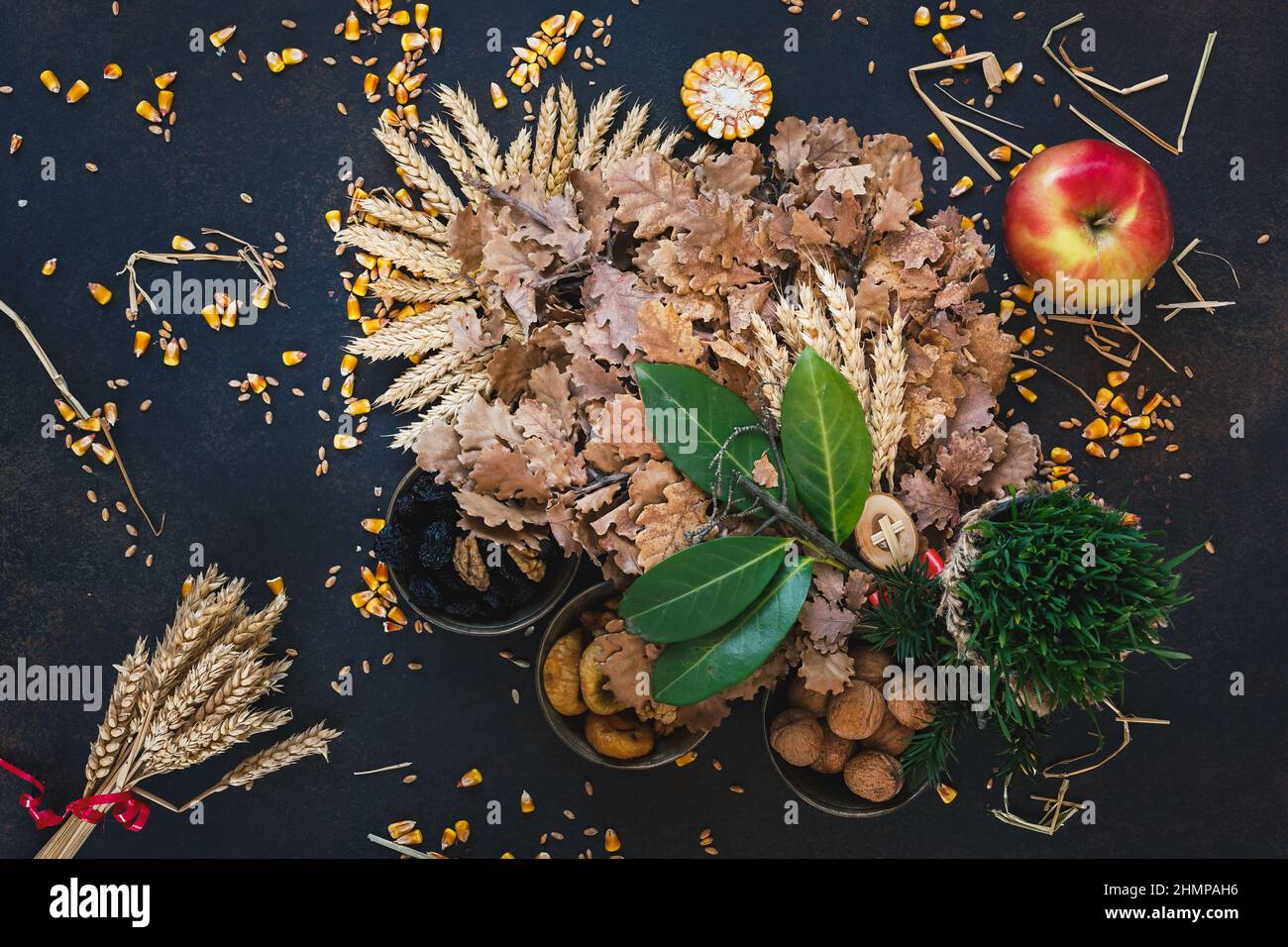 Badnjak or Yule log Serbian Christmas Tree and traditional food on ...