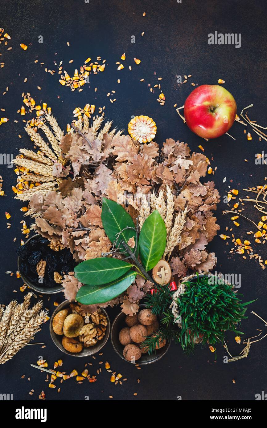 Badnjak or Yule log Serbian Christmas Tree and traditional food on ...