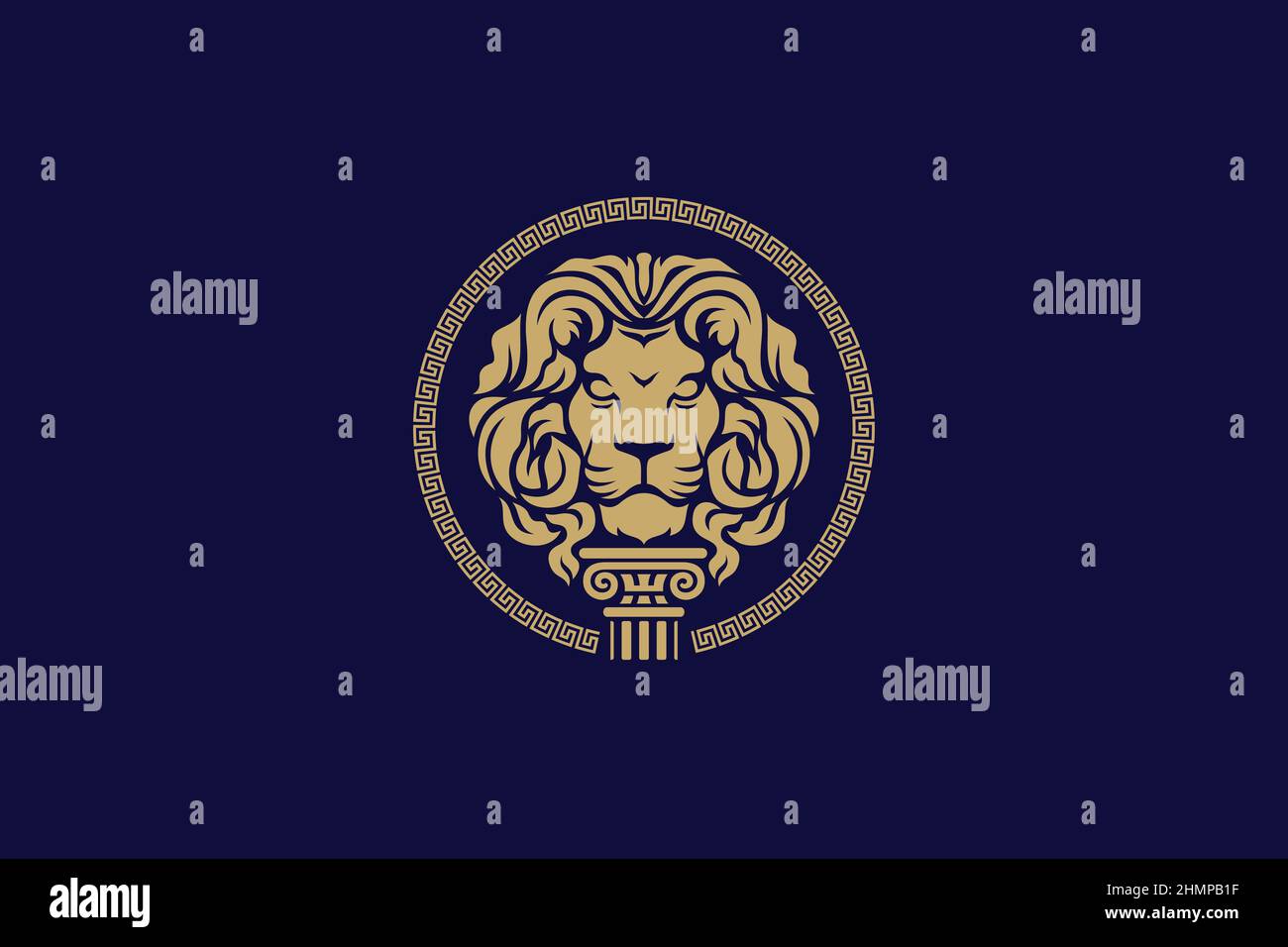 Statue of Lion Head with Ancient Greek Column and Pattern Stock Vector ...