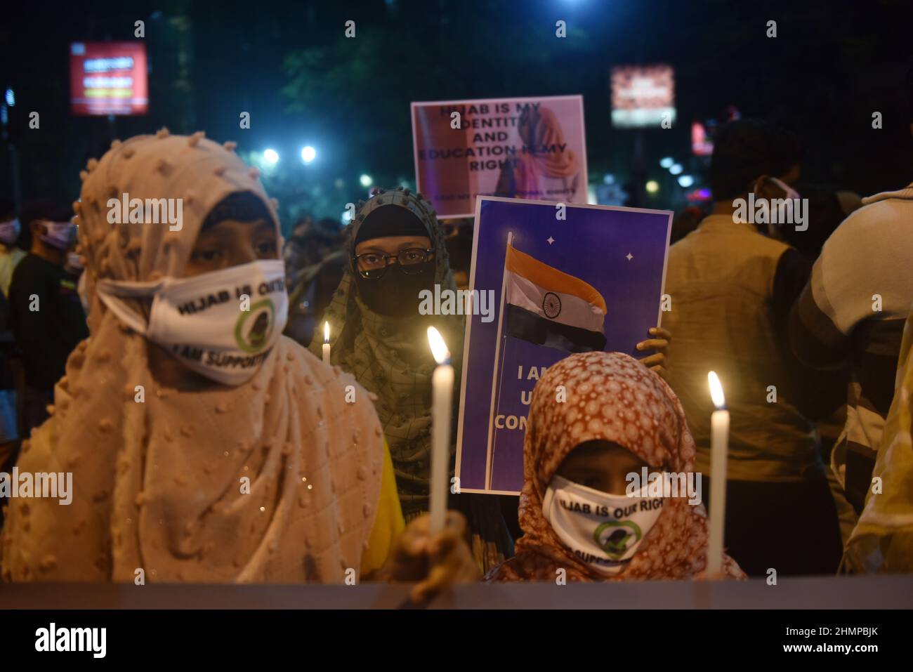 Kolkata, India. 11th Feb, 2022. Muslim female students wear Hijab ...