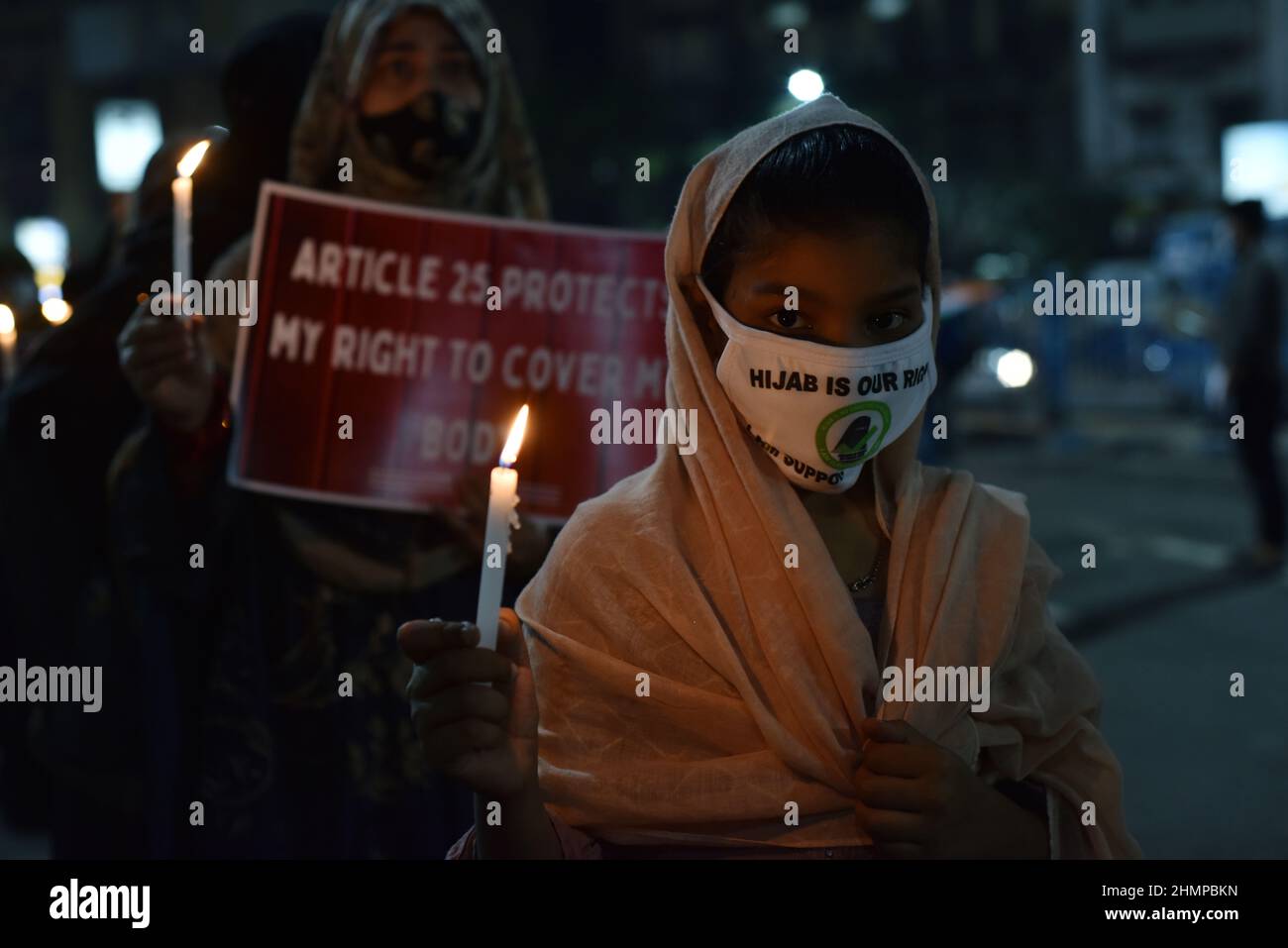 Kolkata, India. 11th Feb, 2022. Muslim female students wear Hijab ...