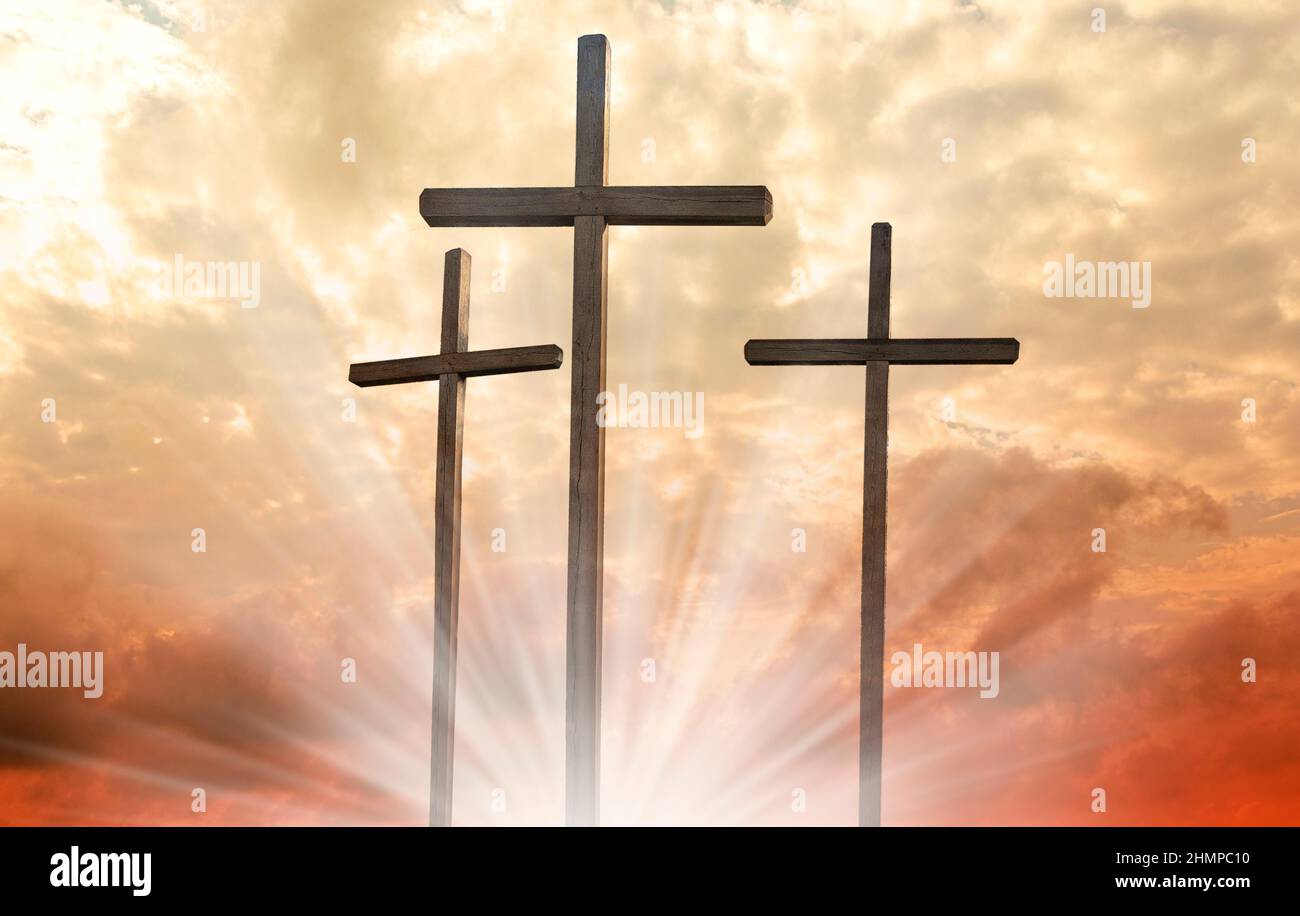 The cross of christ in the yellow sky, The cross on a huge cloud, With ...