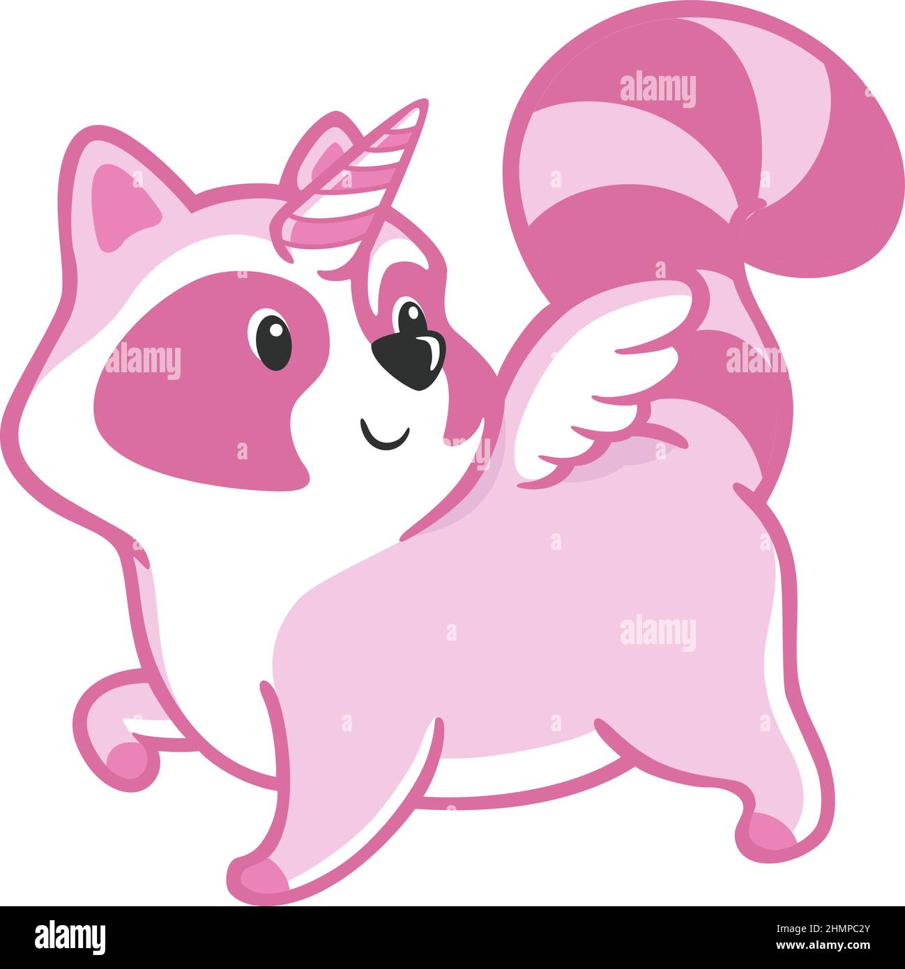 Lovely Cute Pink Raccoon with Horn and Wings as a Unicorn Stock Vector ...