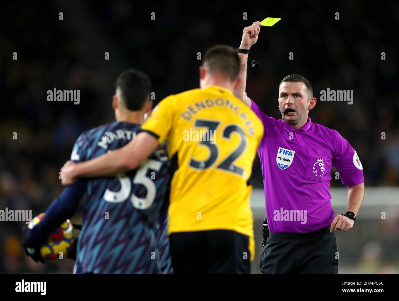 Arsenal's Gabriel Martinelli is shown a yellow card by referee Michael ...