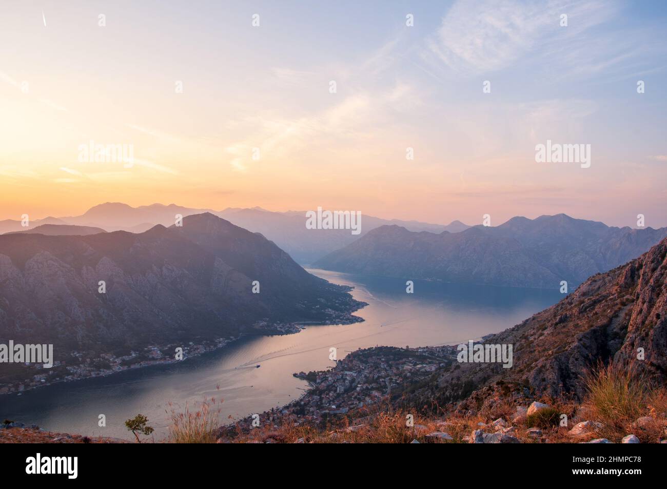 Boka Kotorska view from mountains in Kotor, Montenegro Stock Photo - Alamy