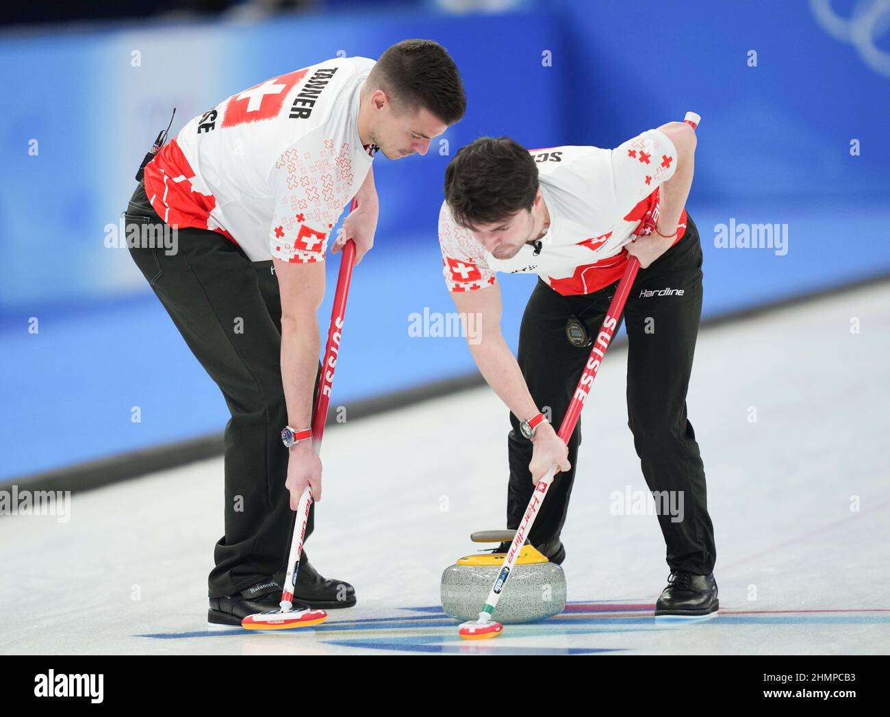 Beijing, China. 11th Feb, 2022. Valentin Tanner (L) and Benoit Schwarz ...