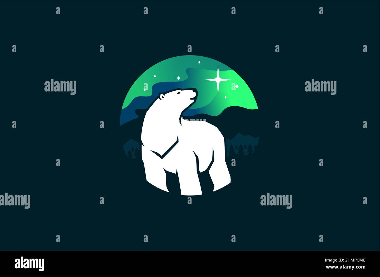 Polar Bear Look Up The Northern Star Under the Aurora Stock Vector ...