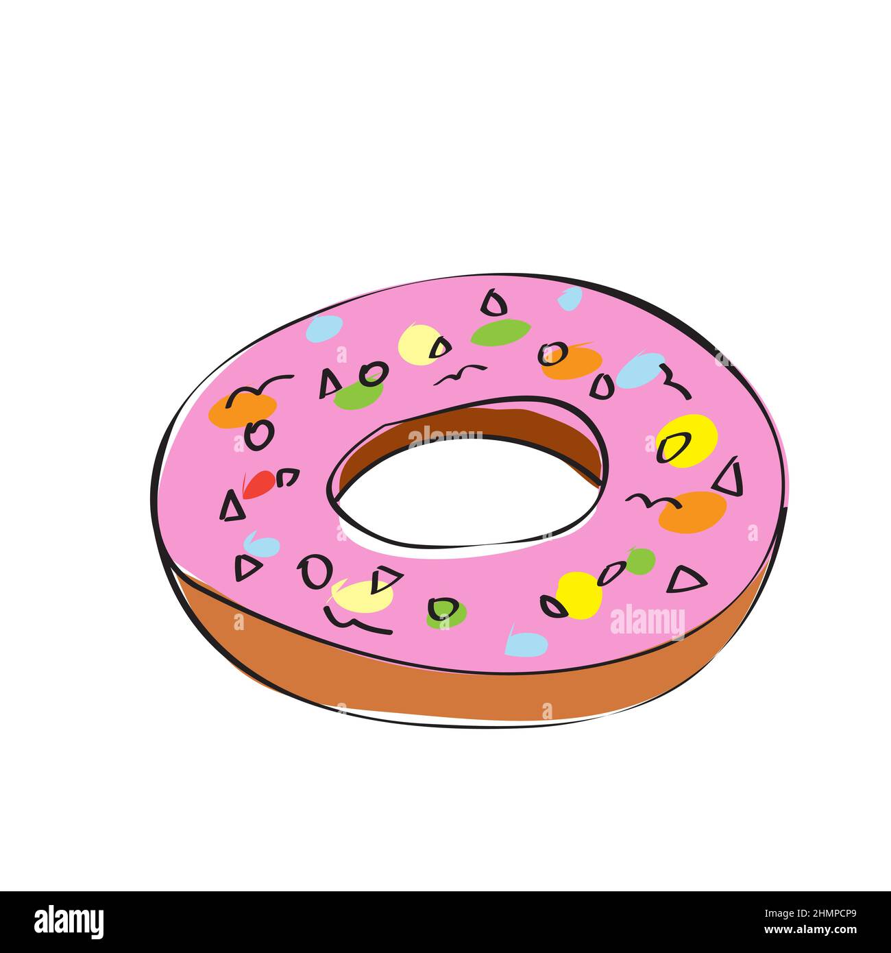 Hand drawn vector illustration of pink donut on white. Hand drawn ...