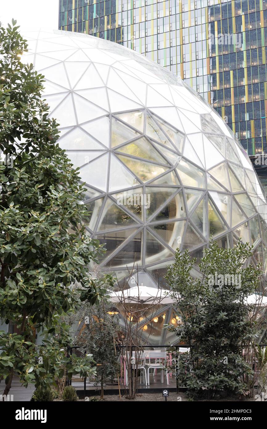 The Amazon spheres, part of the Amazon headquarters campus in Seattle ...