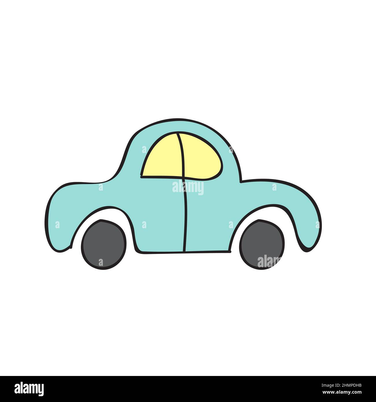 Cute blue car isolated on a white background. Icon in hand drawn style ...