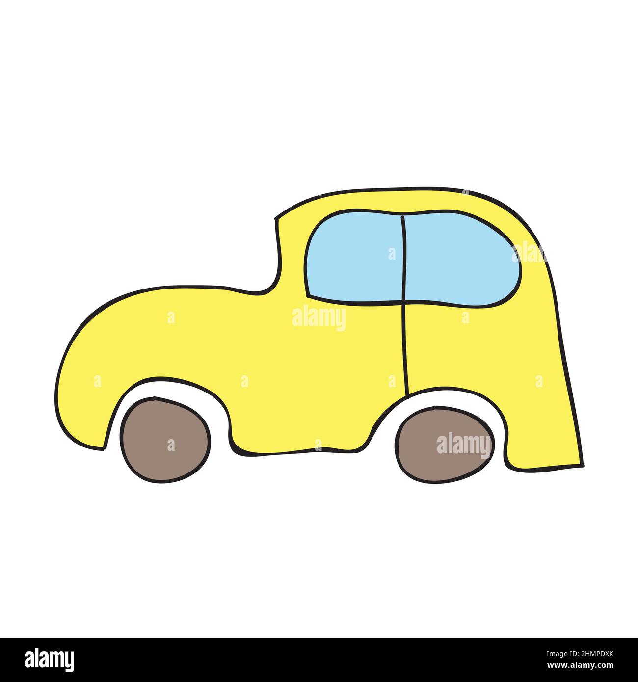 Cute yellow car isolated on a white background. Icon in hand drawn ...