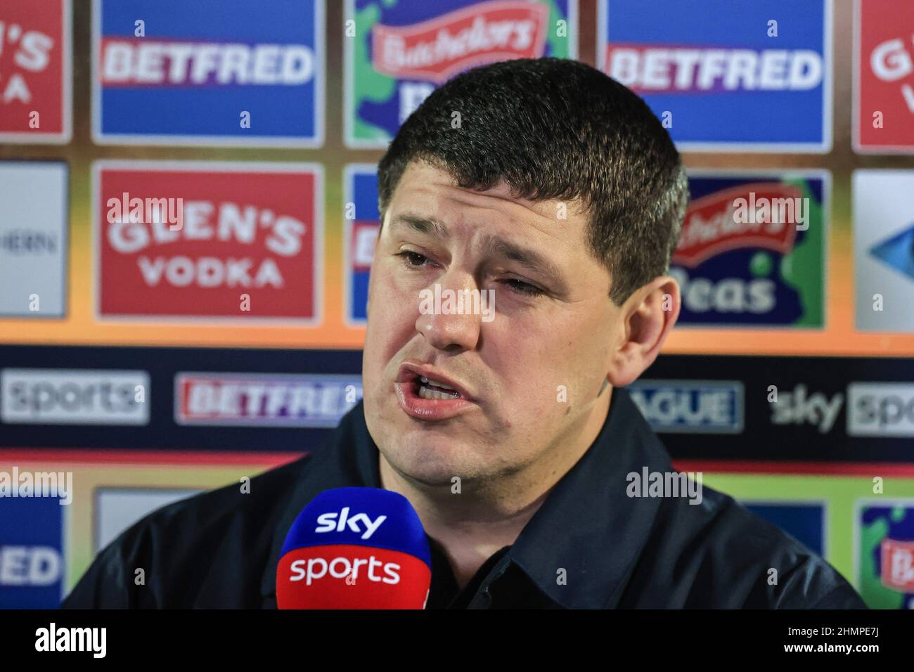 Matt Peet Head Coach of Wigan Warriors speaks to Sky Sports Rugby ...