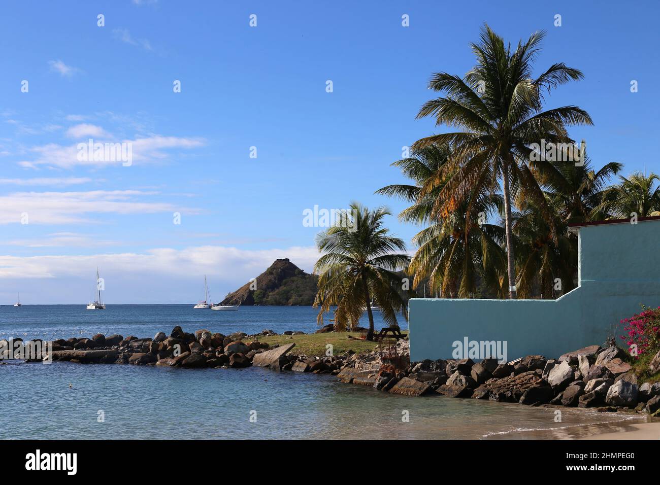 Gros Islet beach, with Fort Rodney beyond, Saint Lucia, Windward ...