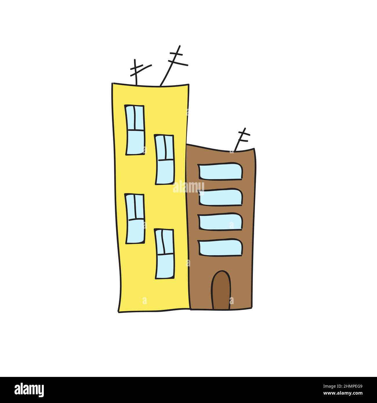 Multi storey building on white background. Simple cartoon town ...