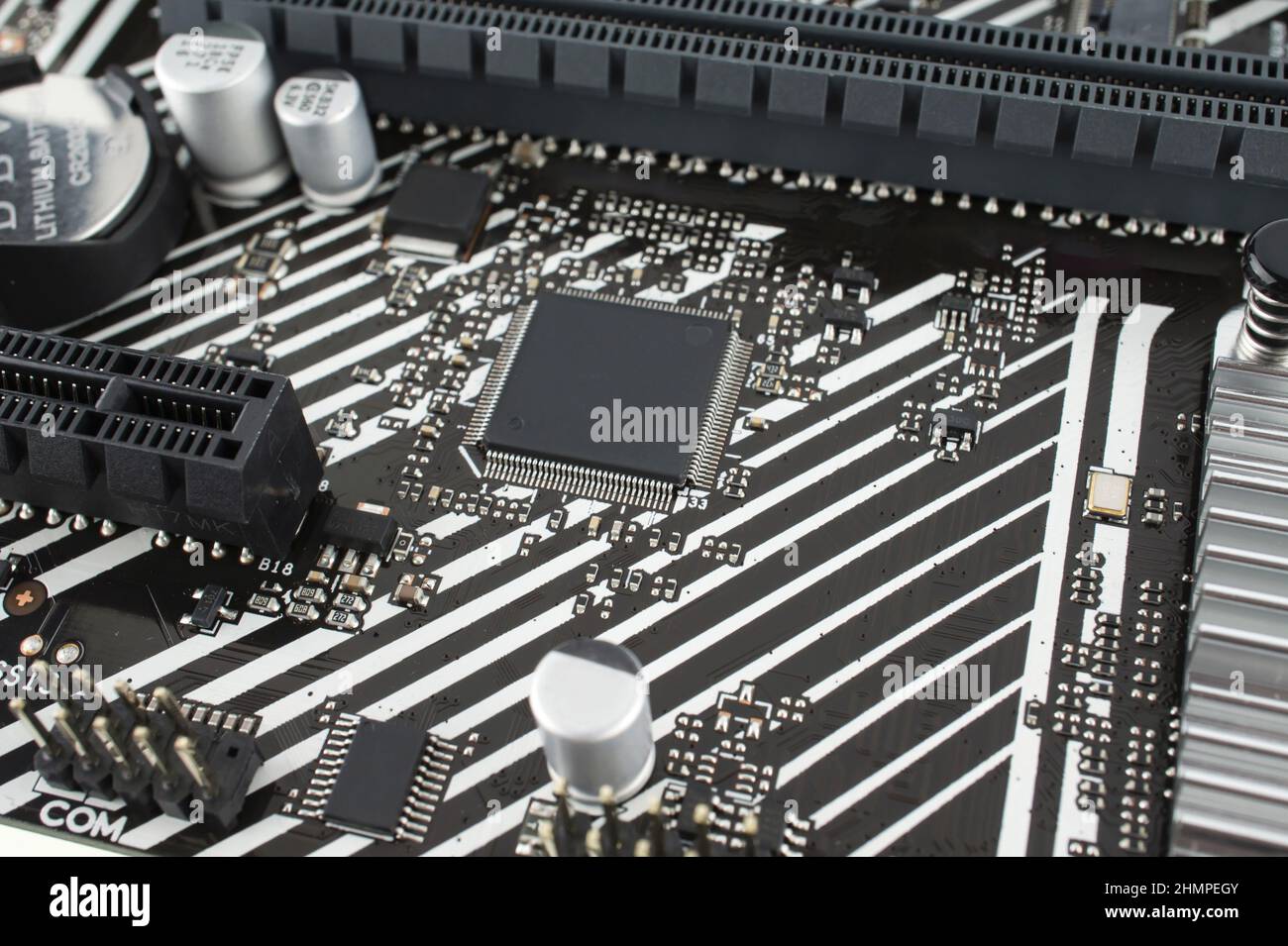 Part of a printed circuit board close-up, a spare part from a computer ...