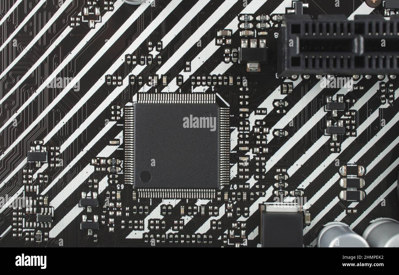 Part of a printed circuit board close-up, a spare part from a computer ...