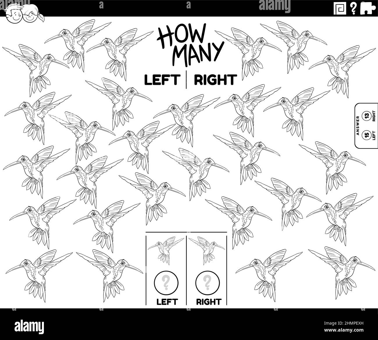 Black and white cartoon illustration of educational task of counting ...