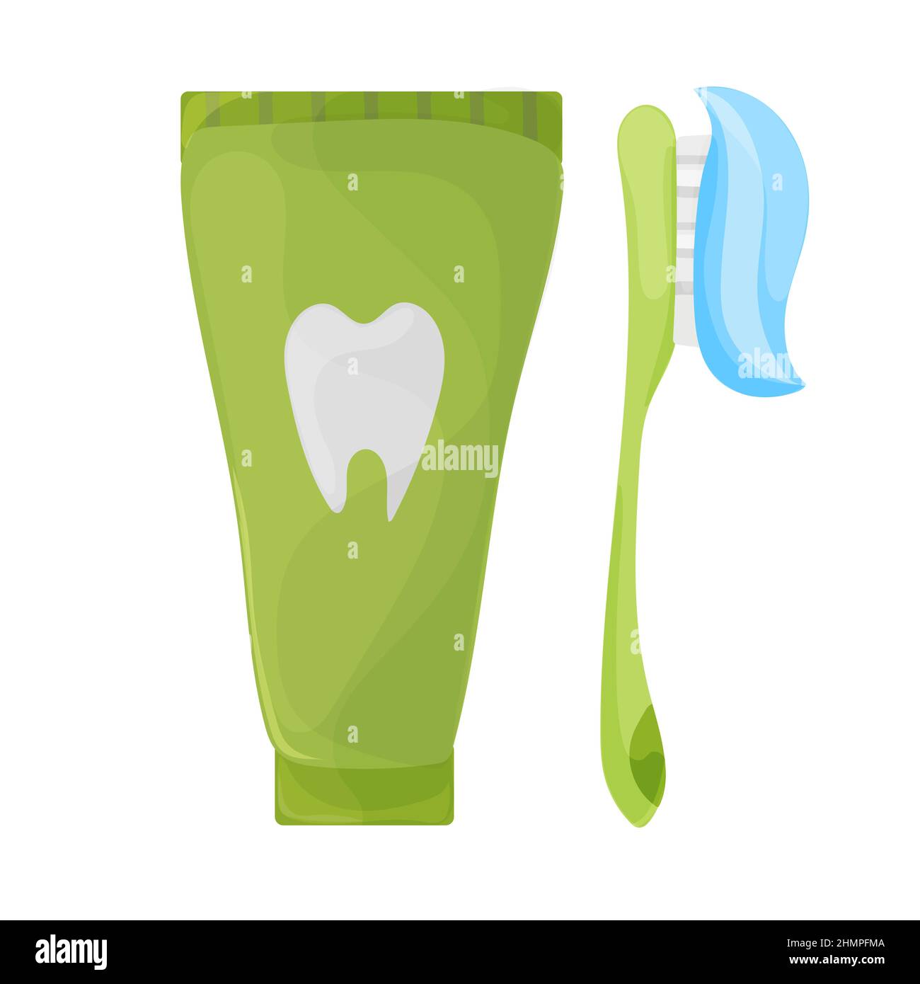 Vector Illustration of toothbrush and toothpaste in green colors on ...