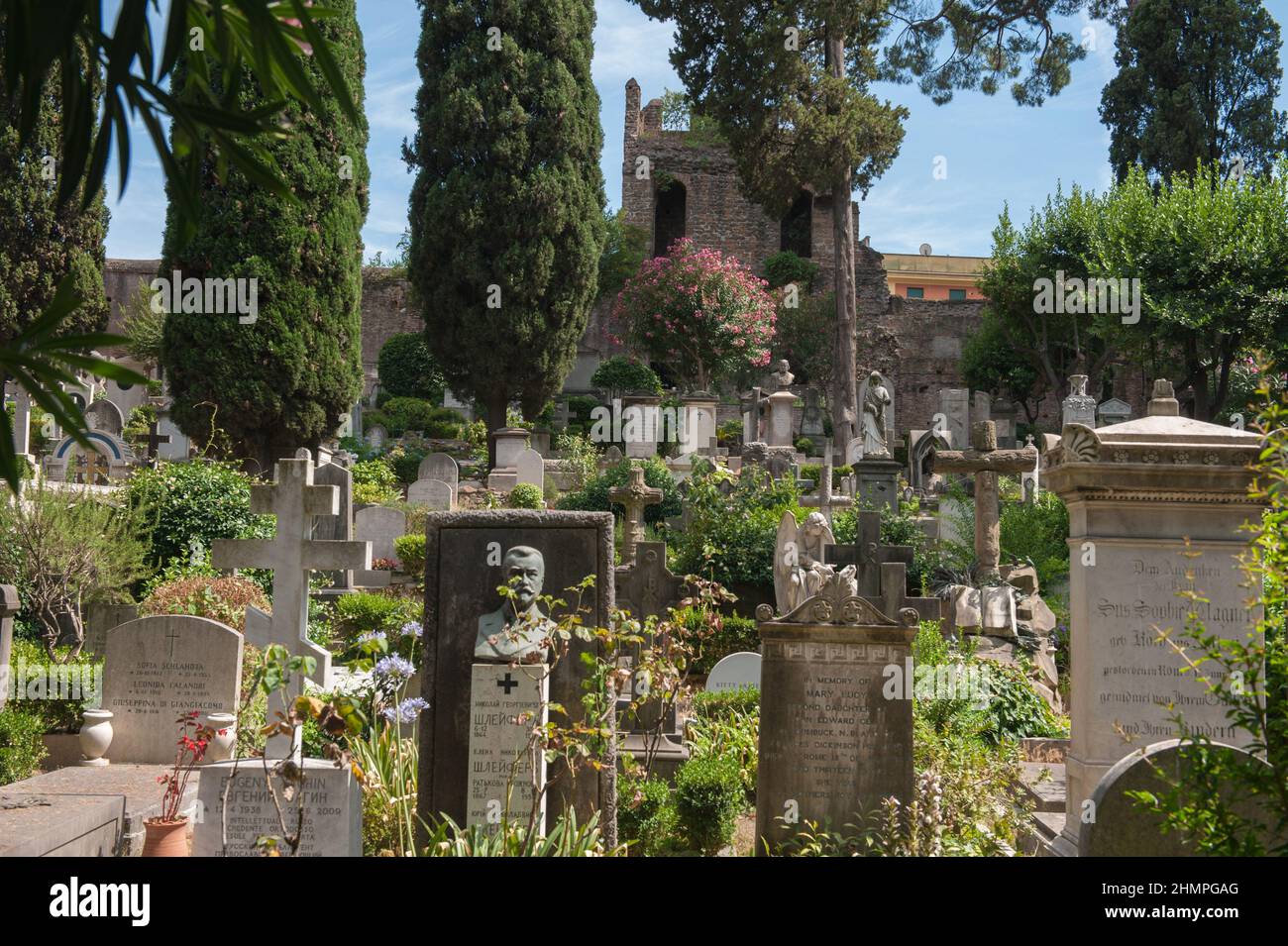 Rome, Italy 19/07/2018: Acatholic cemetery in the Testaccio ...