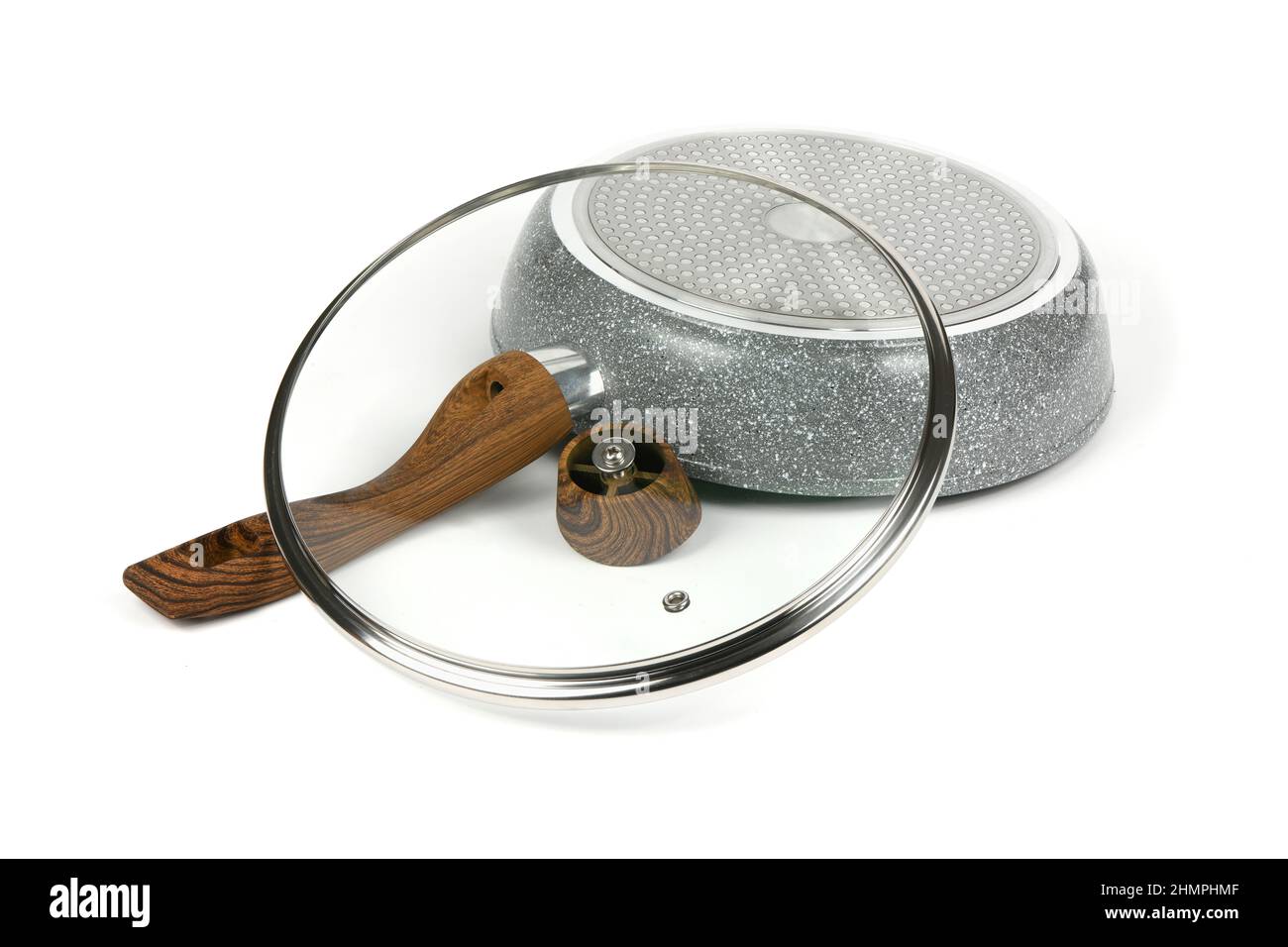 Modern frying pan with non-stick granite coating with wooden handle ...