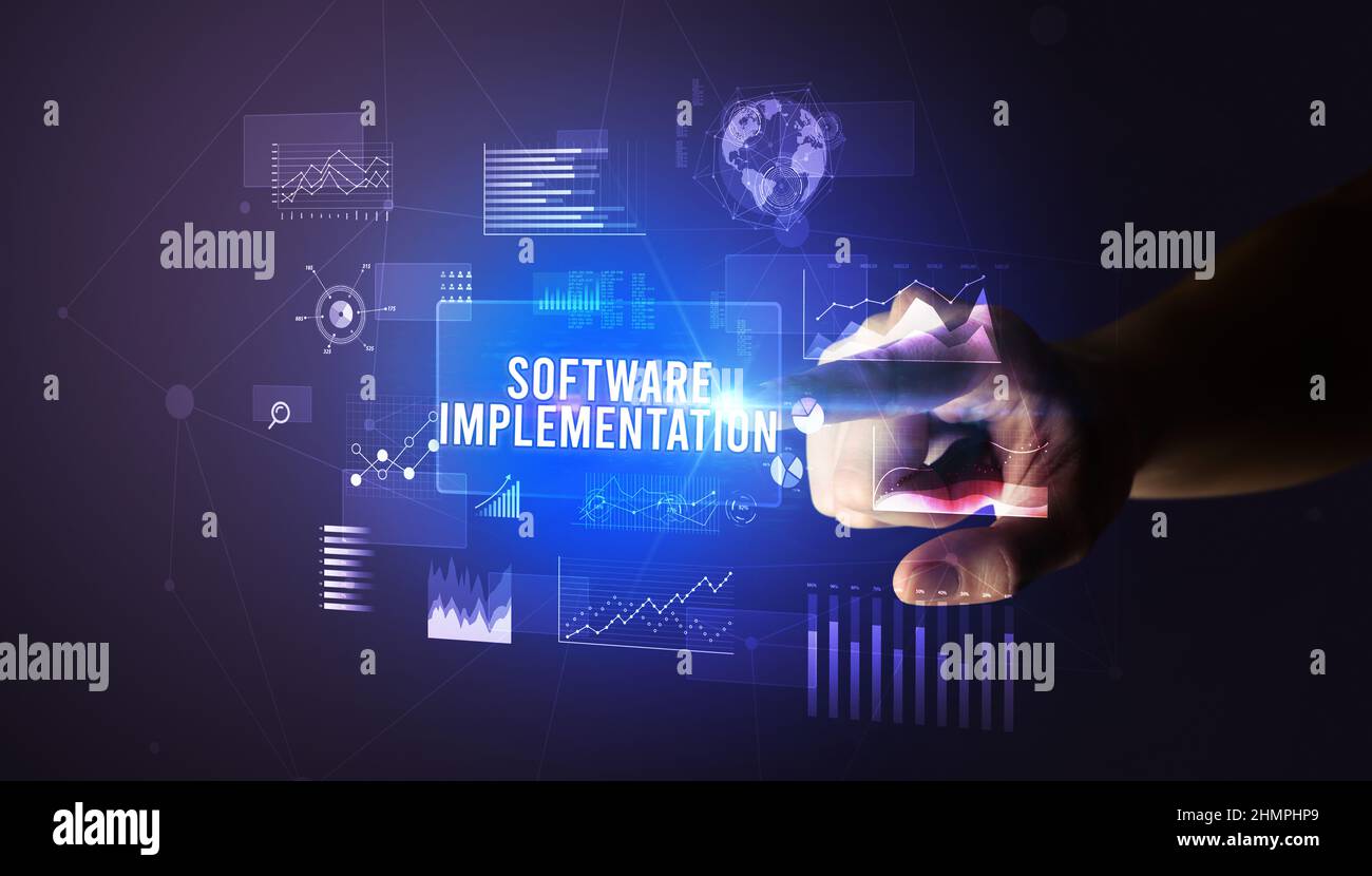 hand touching digital button, modern technology concept Stock Photo - Alamy