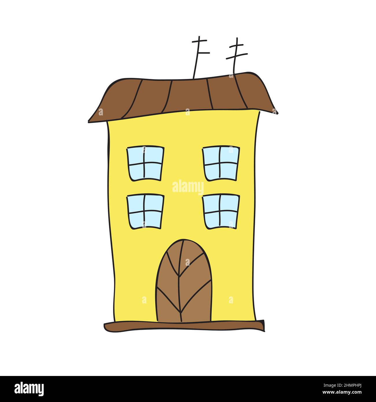 Multi storey yellow building on white background. Simple cartoon town ...