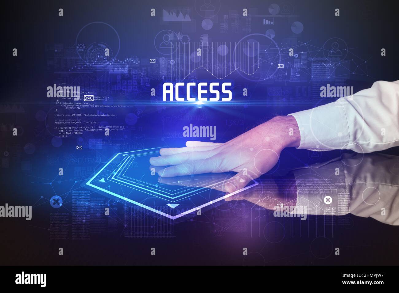 Hand touching digital table Stock Photo - Alamy