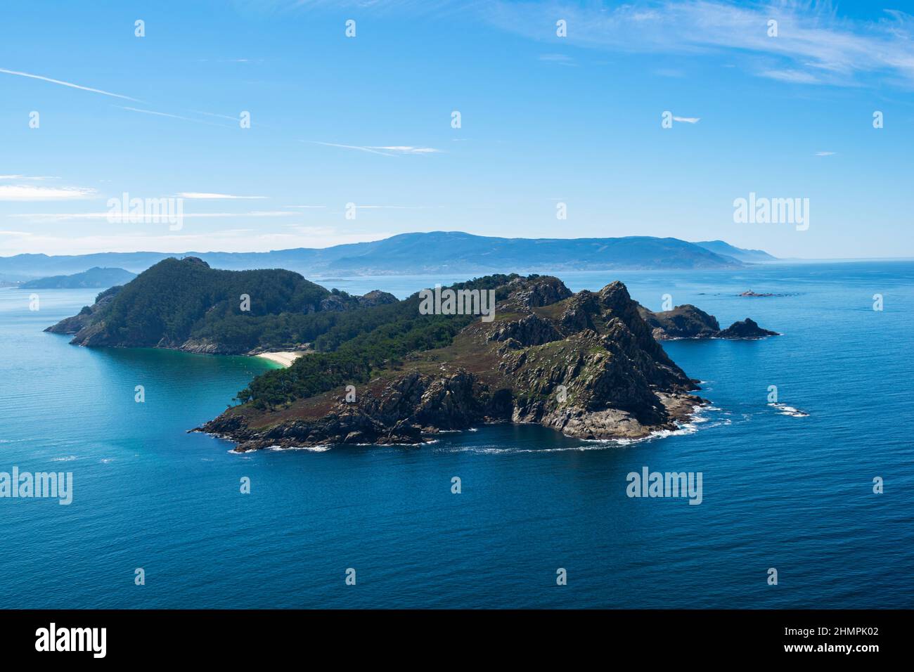 South island of the Cies Islands Natural Park, Galicia, Spain Stock ...