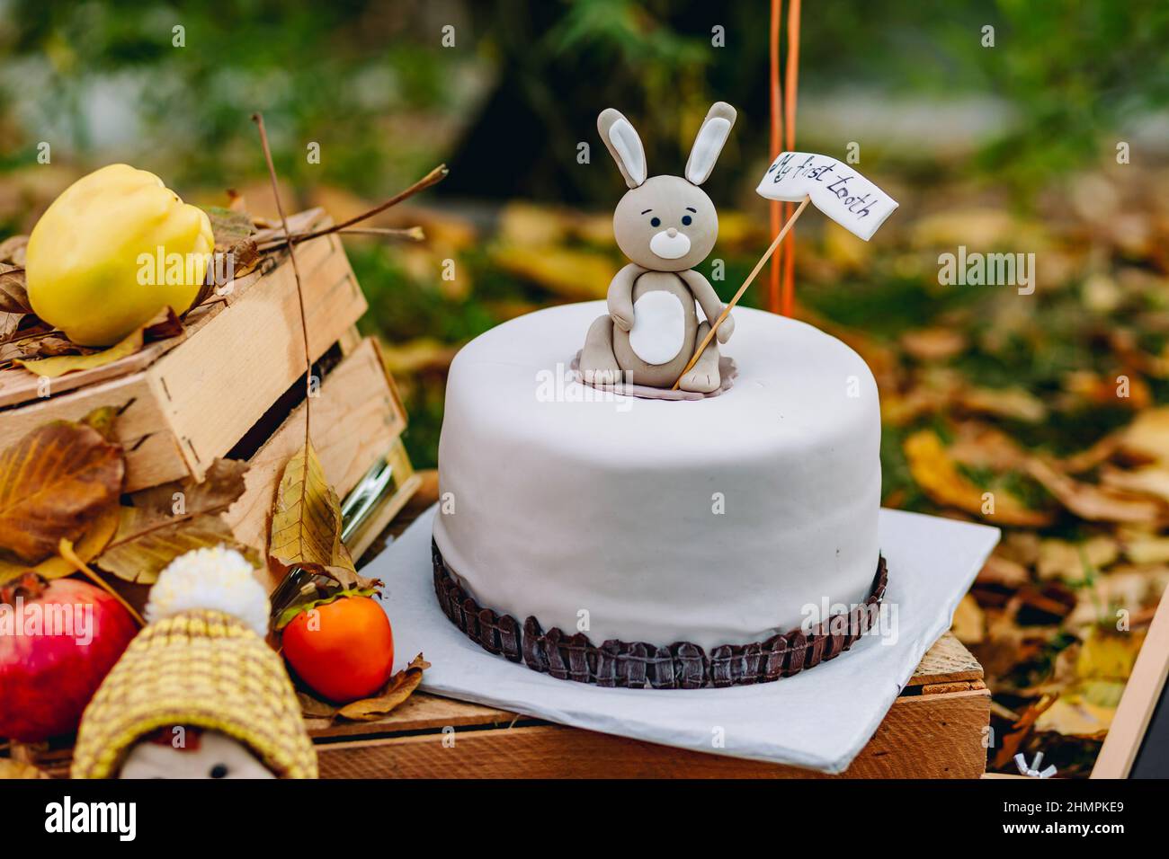 My first tooth cake outdoor shot with marzipan rabbit with caption my ...