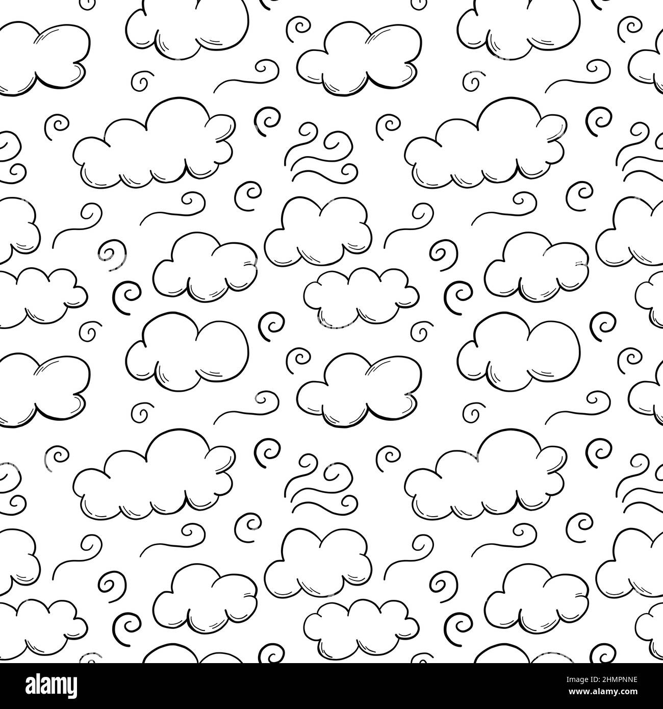 Black outline doodle clouds seamless pattern with swirls Stock Vector ...